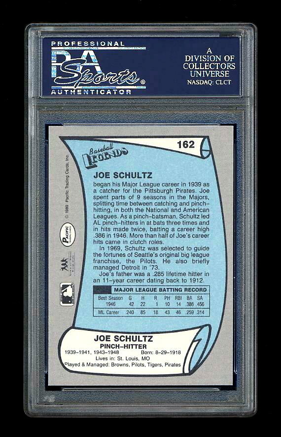 JOE SCHULTZ SIGNED 1989 PACIFIC LEGENDS PSA/DNA AUTOGRAPHED SEATTLE ...