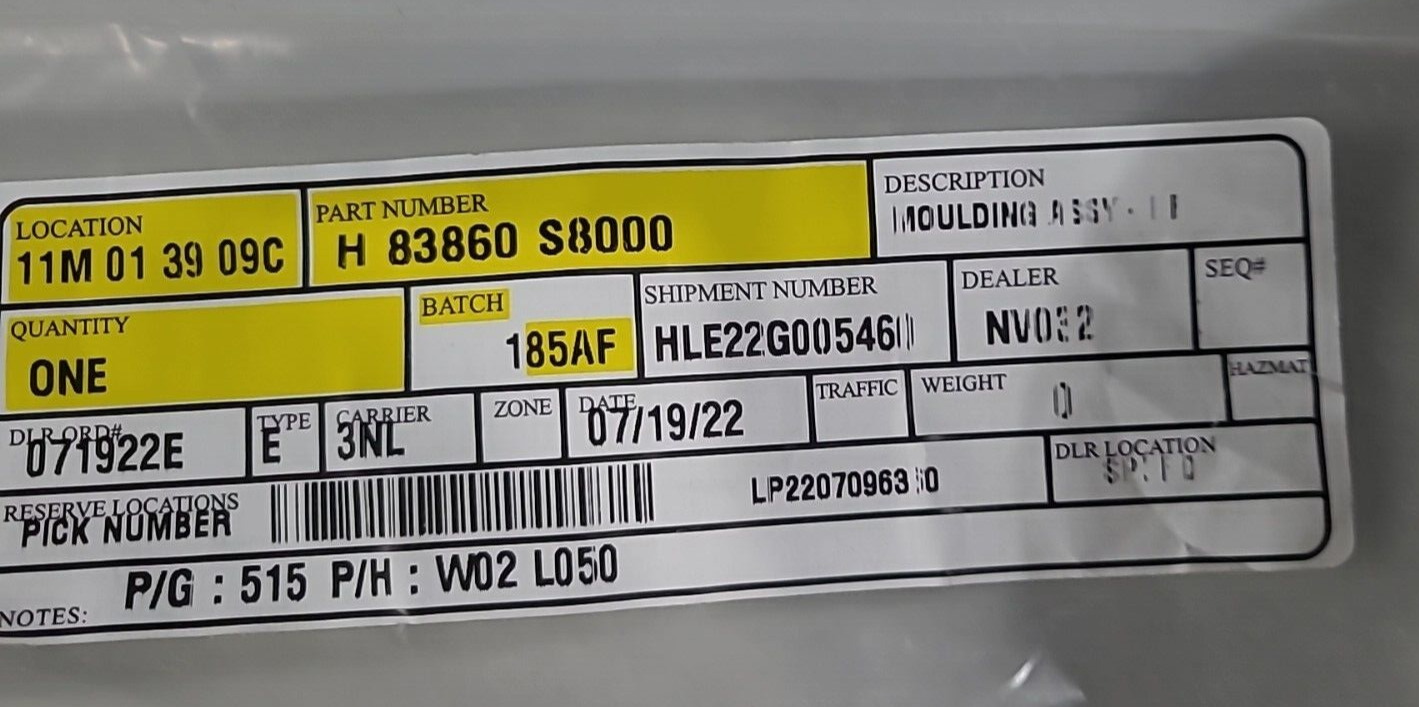 Genuine Hyundai OE Moulding Assy-Rr Dr Frame Rh 83860-S8000 for sale ...