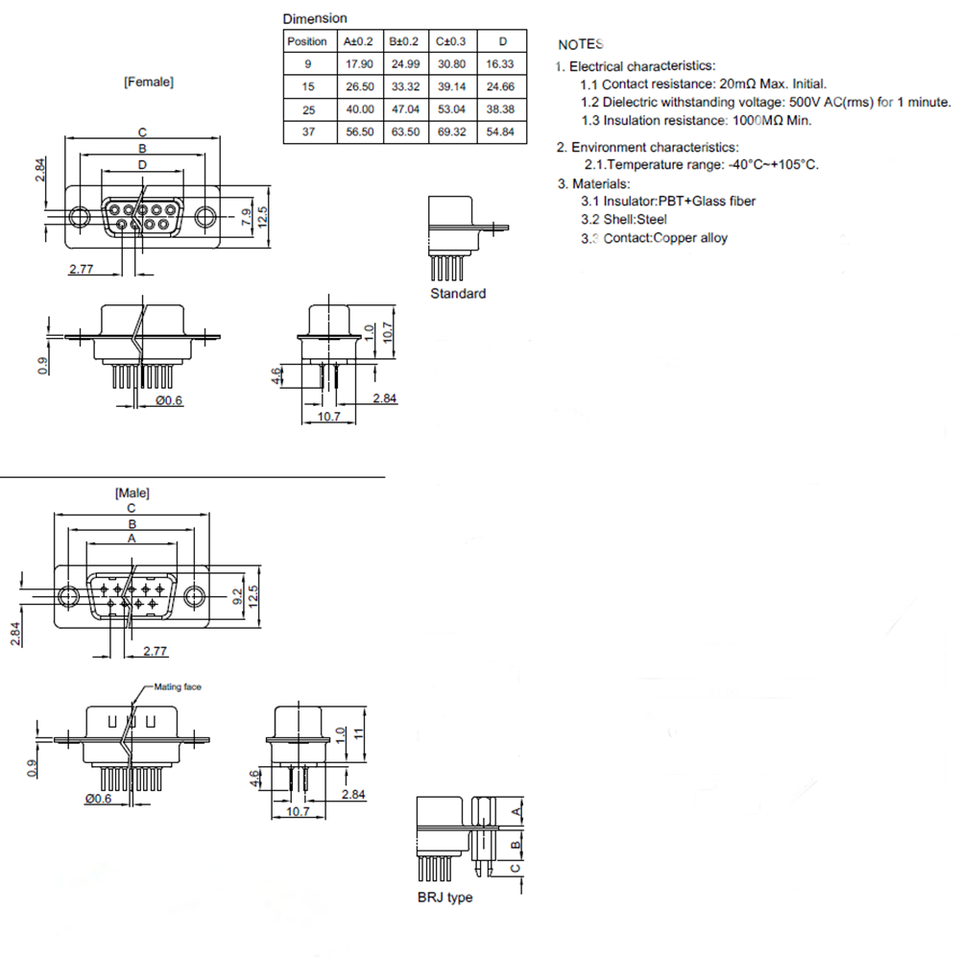 50Pcs D-SUB 25 Round Pin Male Straight Through Hole PCB Connector 2 Row ...