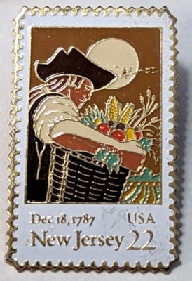 VTG USPS Dec 18 1787 New Jersey USA 22 Cent Postage Stamp Enamel Lapel ...
