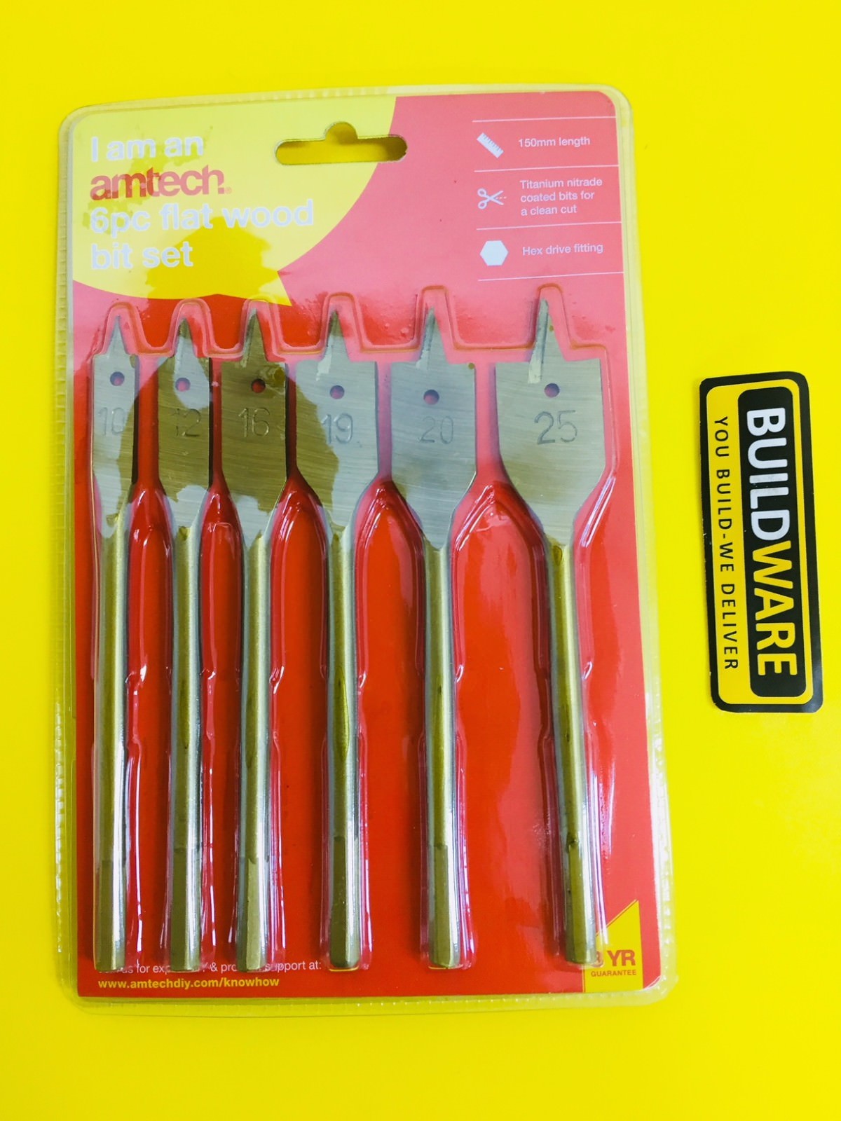 6 PC FLAT WOOD SPADE DRILL BITS SET HOLE CUTTER TITANIUM HOLESAW F1425 ...