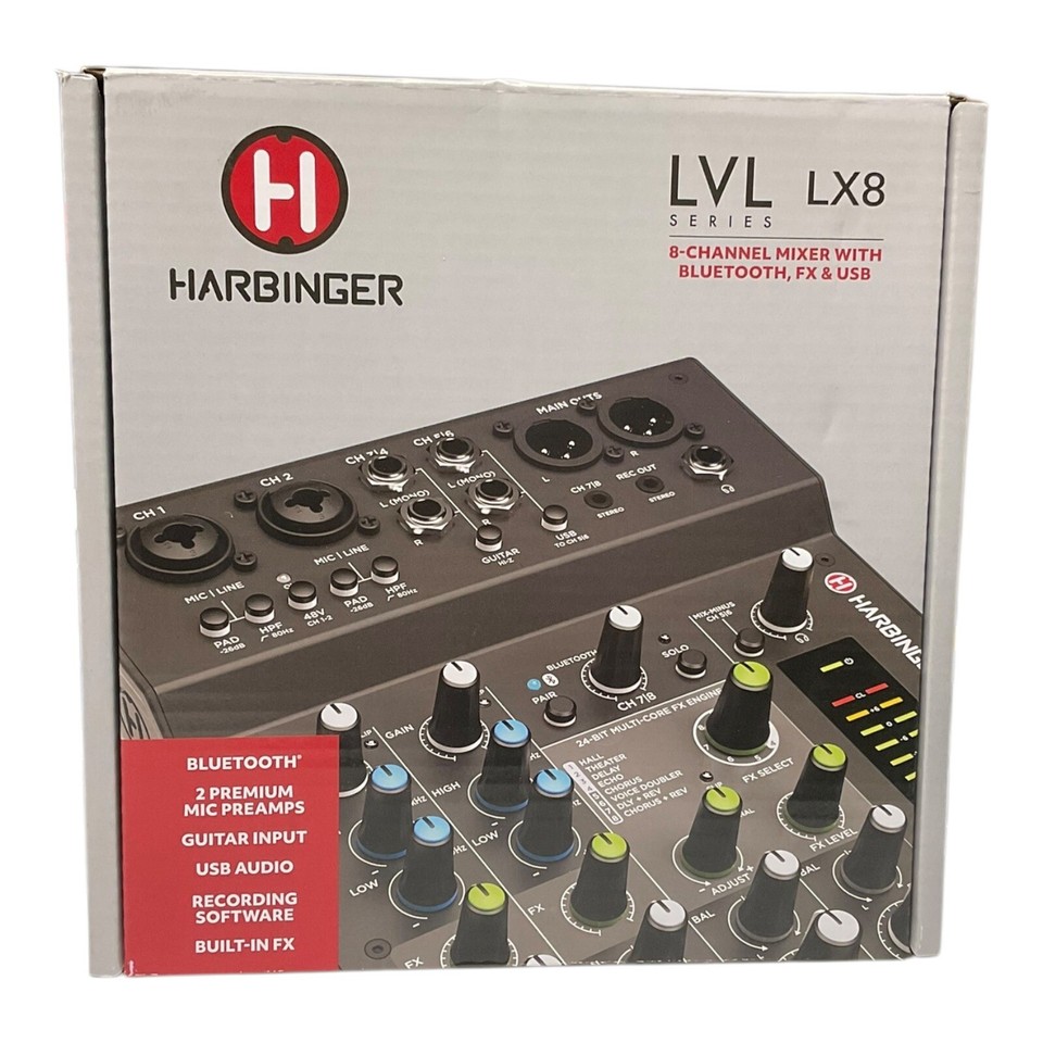 Harbinger LX8 8-Channel Analog Mixer With Bluetooth, FX and USB Audio ...