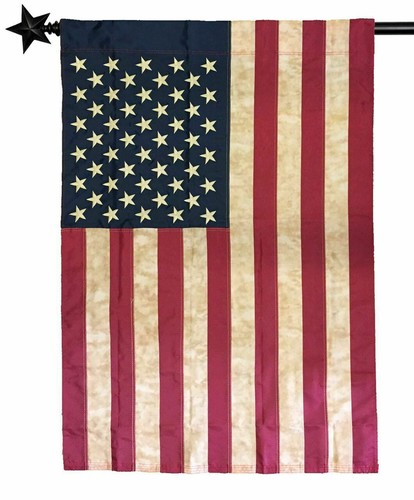 Tea Stained Applique & Embroidered American Flag House flag USA 28" x ...