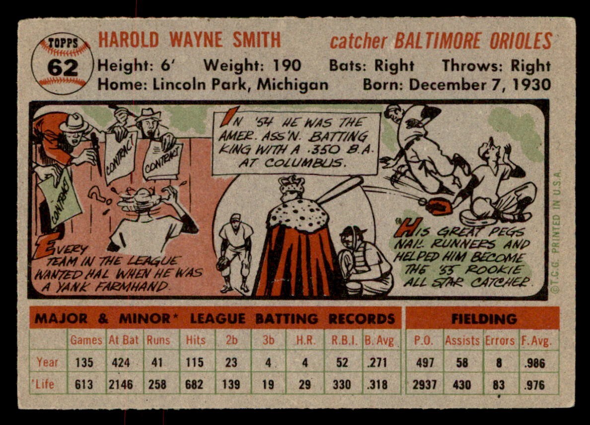 1956 Topps Baseball #62 Hal Smith VG/EX *i1 | eBay