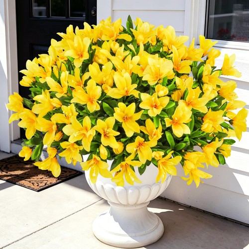 8 Bundles Artificial Flowers for Outdoors, Fake Silk Flowers Azalea ...