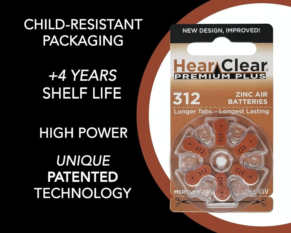 Size 312 Hearing Aid Batteries 60 Pack Zinc Air with Child Resistant ...