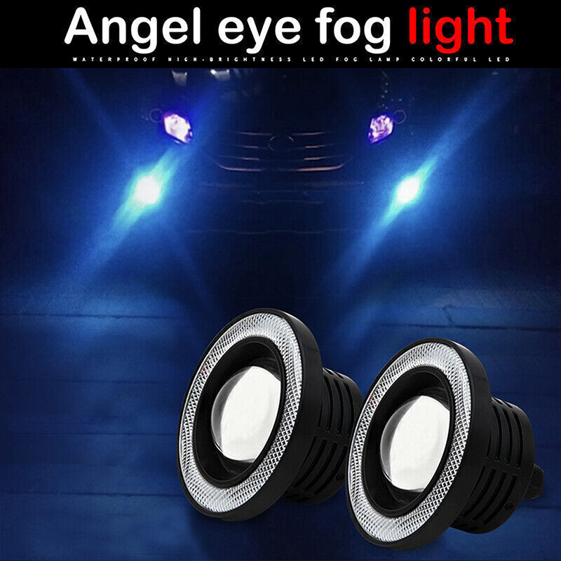 PAIR 3'' COB LED Fog Light Projector Car Ice Blue Angel Eyes Halo Ring ...