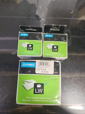 Lot Of 3 Dymo 30254 & 30253 Clear & White Address Label 1-1/8" x3-1/2 ...