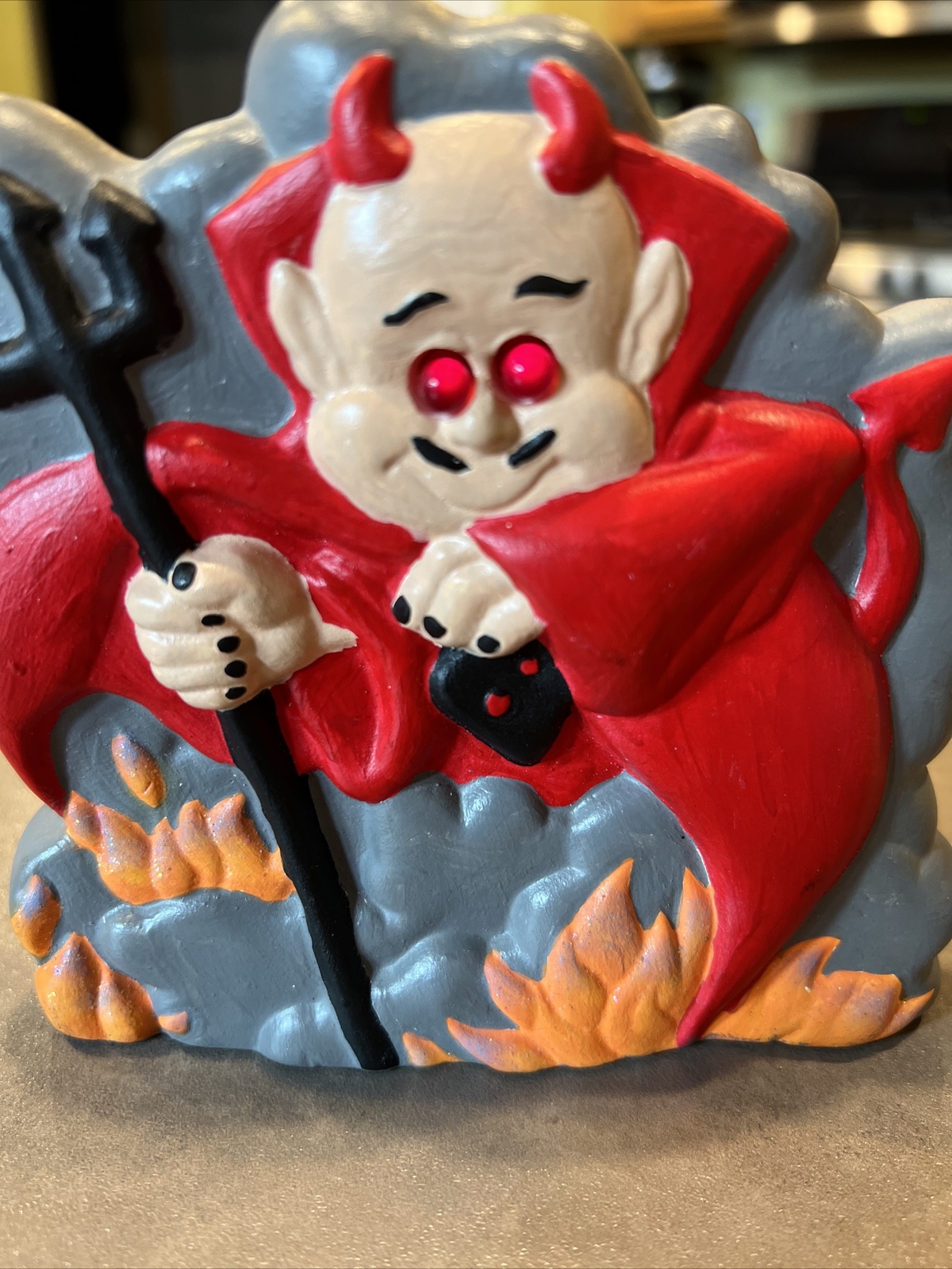 Vintage Halloween Ceramic Painted Mold Devil Light Up Blinking Eyes ...