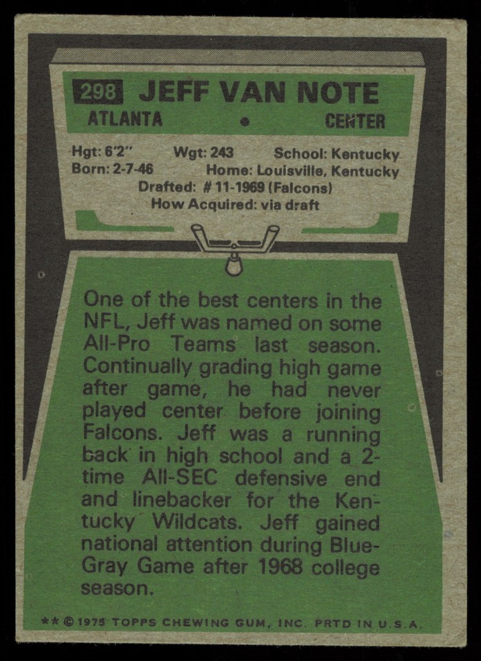 1975 Topps #298 Jeff Van Note RC Atlanta Falcons | eBay