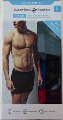 Beverly Hills Polo Club Mens 4 pack Boxer Briefs Bonus Pack Cotton ...