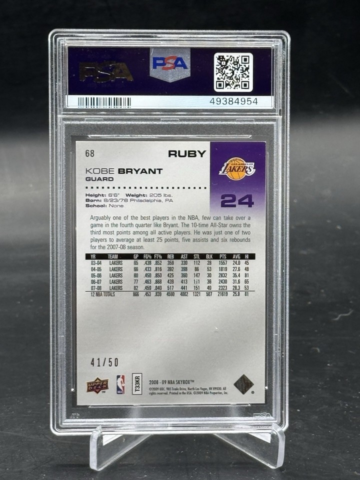 2008 Skybox Kobe Bryant Ruby /50 Psa 8 Los Angeles Lakers /68 Black ...