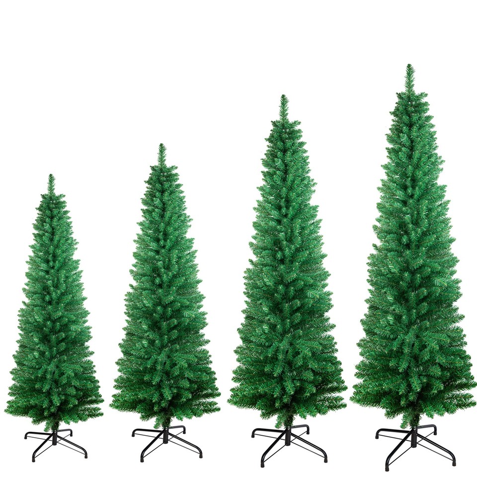 Christmas Tree Slim Pencil 5ft 6ft 7ft Green with Warm White Lights ...