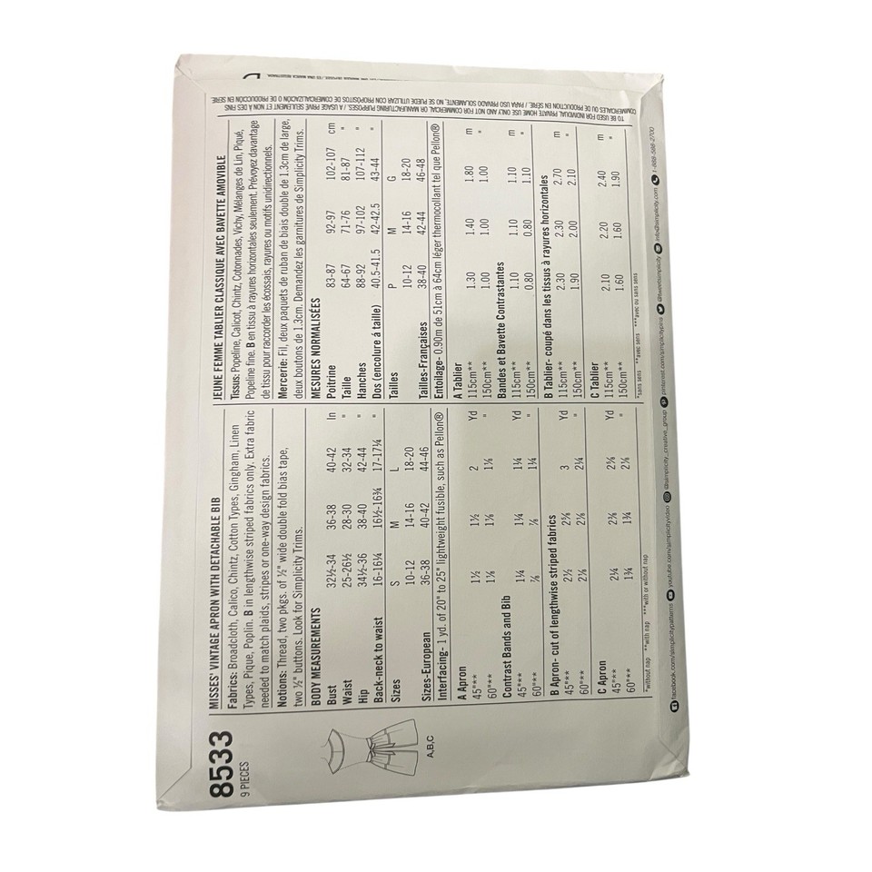 Simplicity 1950's Vintage Apron #8533 Misses' S-L Pattern Used but ...