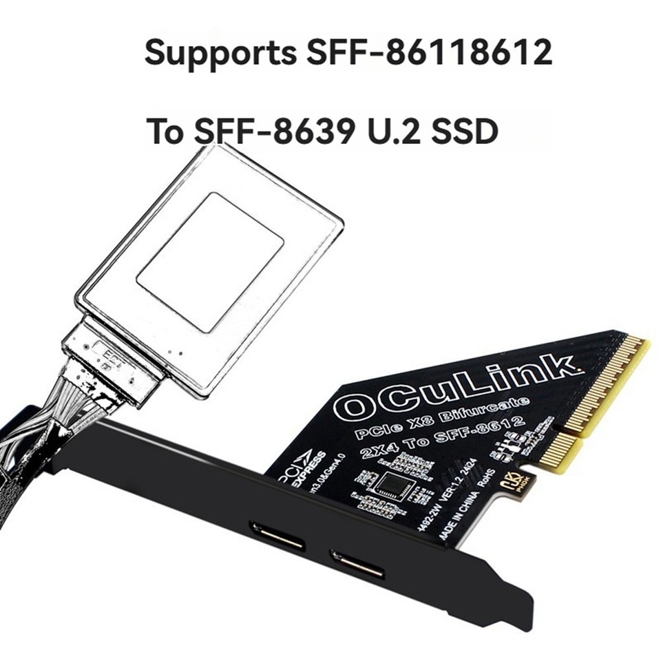 PCIe4.0 X8 to 2Port SFF8611&8612 Oculink Expansion Card to SFF-8639 U.2 ...