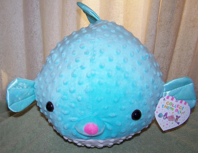 Blow Fish Plush Teal & White 15" Blowfish Stuffed Animal Super Soft Toy ...