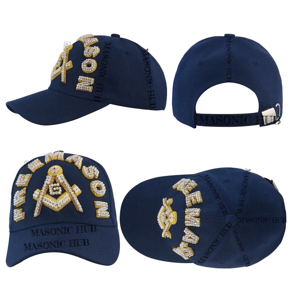 Masonic Freemason Navy Blue Handmade Cap – Bullion Embroidered Compass ...