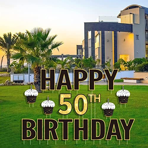 20Pcs 15" Happy 50th Birthday Party Yard Signs with 40 Medium Size 50th ...
