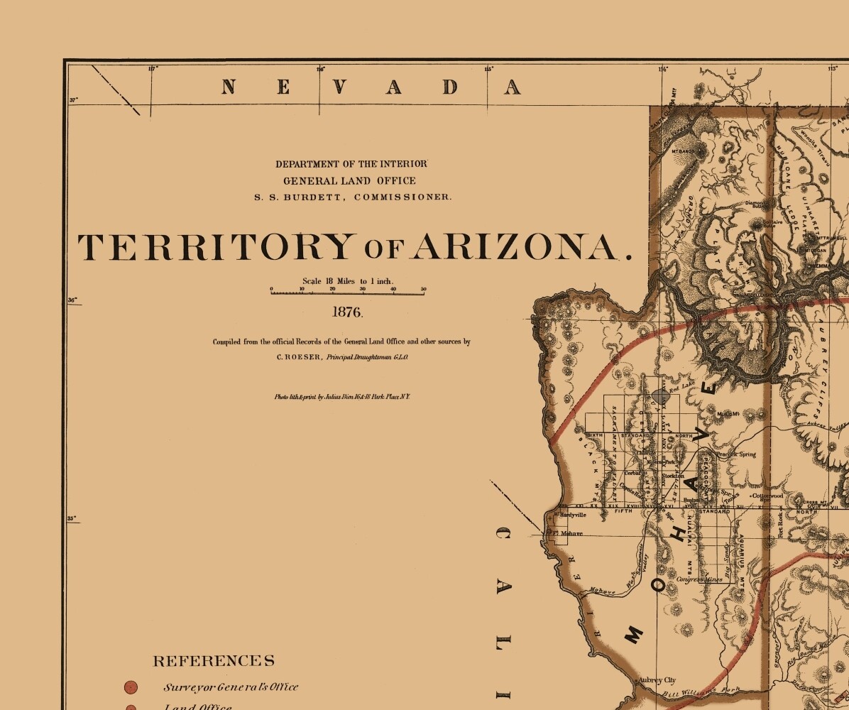 Historic State Map - Arizona Territory - GLO 1876 - 23 x 27.50 | eBay