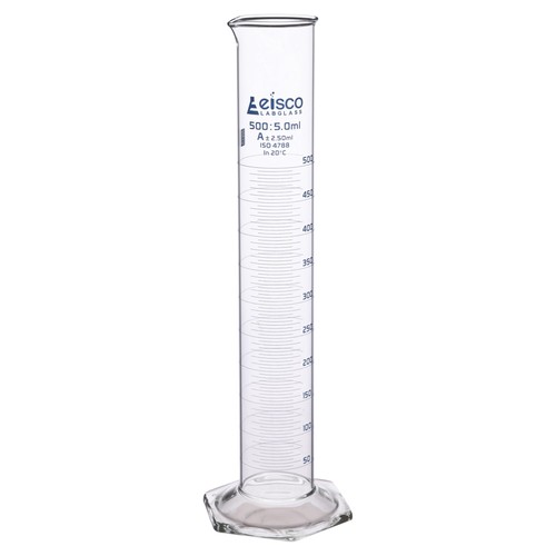 Graduated Cylinder, 500ml - Class A Tolerance ±2.50ml - Hexagonal Base ...