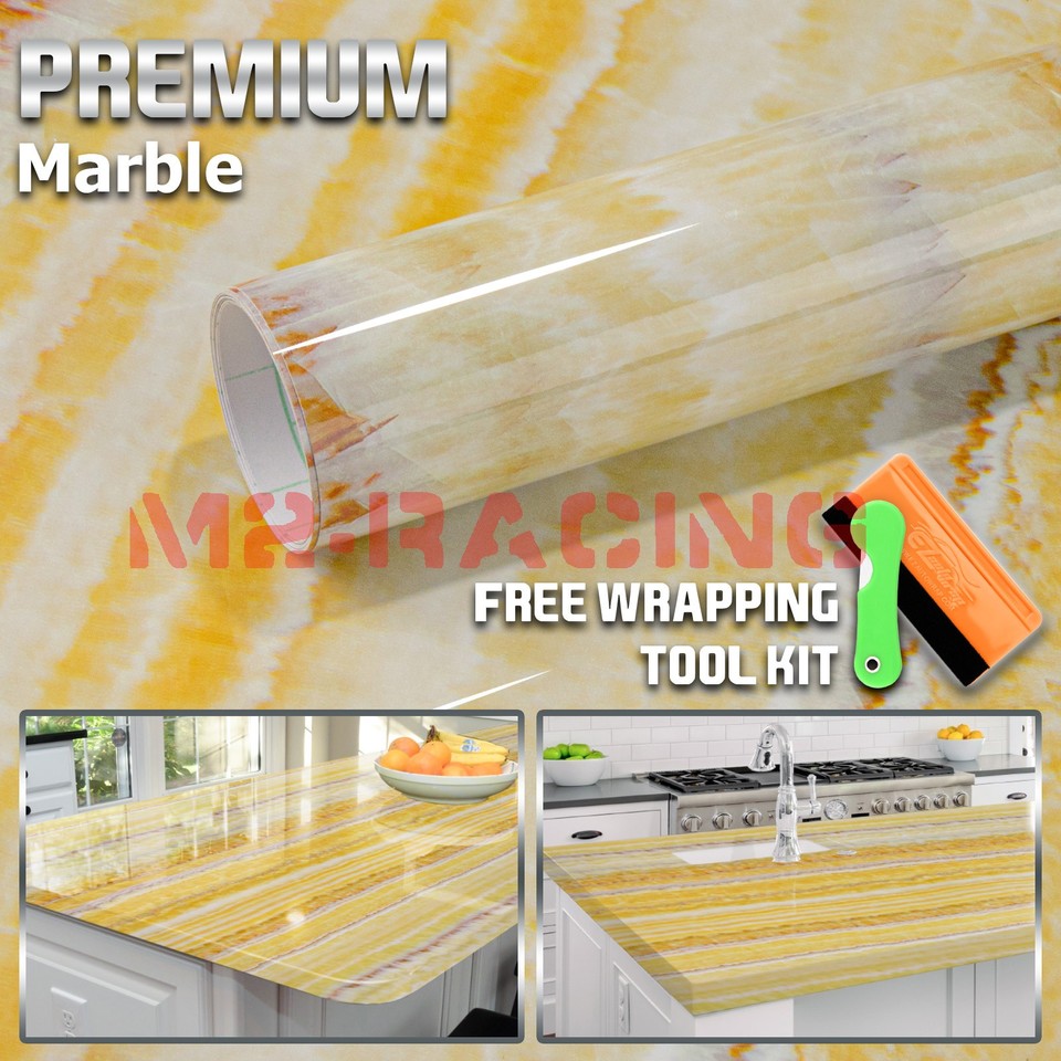 Gloss / Matte Marble Granite Style Vinyl Wrap Self Adhesive Counter Top ...