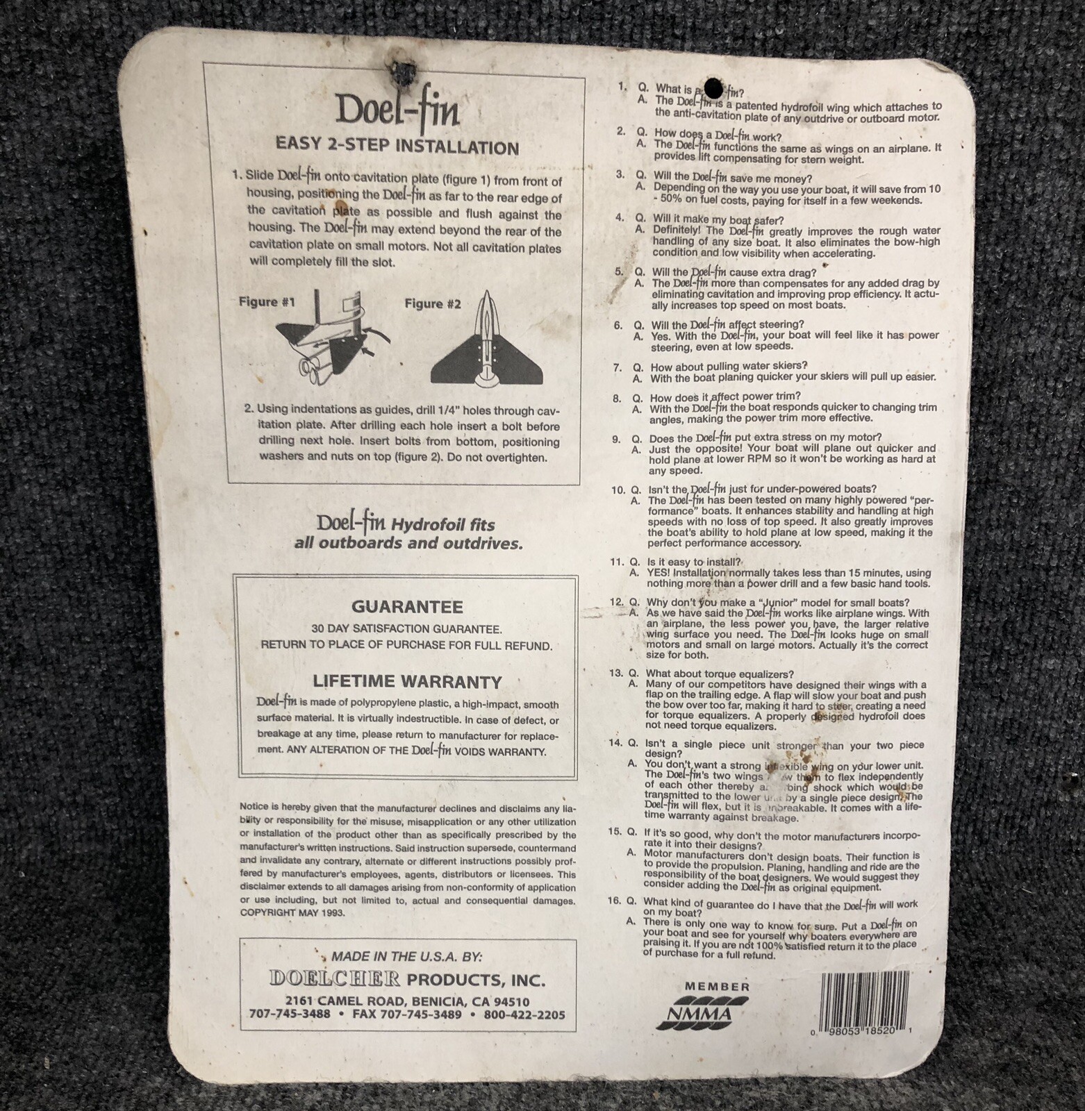 Doelcher Doel-Fin Original Hydrofoil Stabilizer Fits All Outboards ...