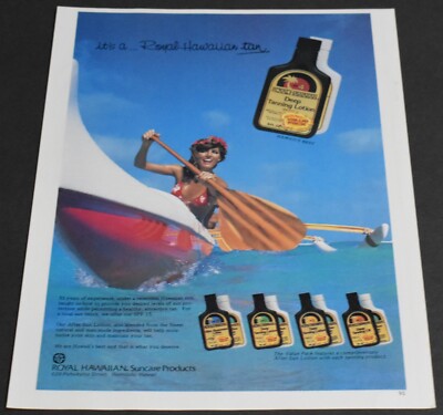 1986 Print Ad Sexy Lady Feminine Brunette Bikini Royal Hawaiian Suncare ...