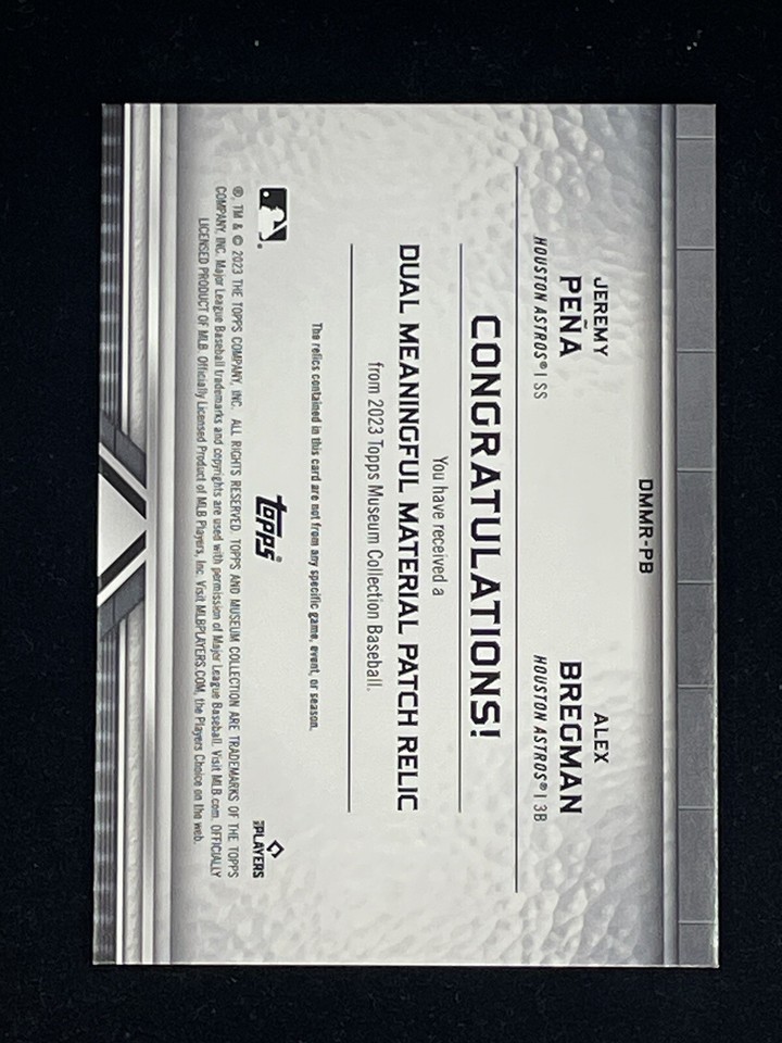JEREMY PENA / ALEX BREGMAN 2023 TOPPS MUSEUM COLLECTION DUAL JERSEY ...