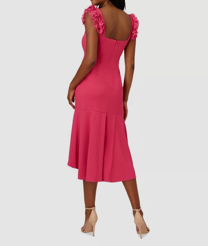 Adrianna Papell Women's Pink Crepe Back Satin Ruffled High-Low Dress ...