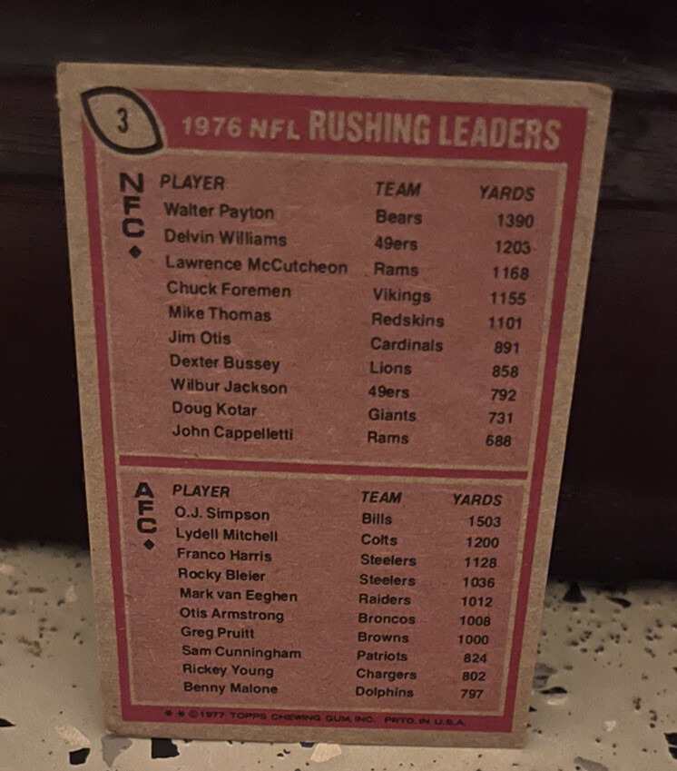 TOPPS 1976 NFL Rushing Leaders Card Walter Payton & O.J. Simpson | eBay