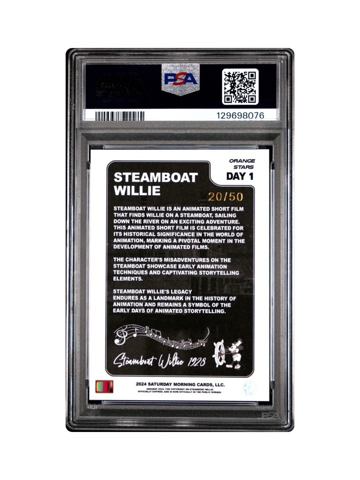 2024 SMC BURBANK STEAMBOAT WILLIE ARTIST PROOF ORANGE STARS /50 PSA 10 ...
