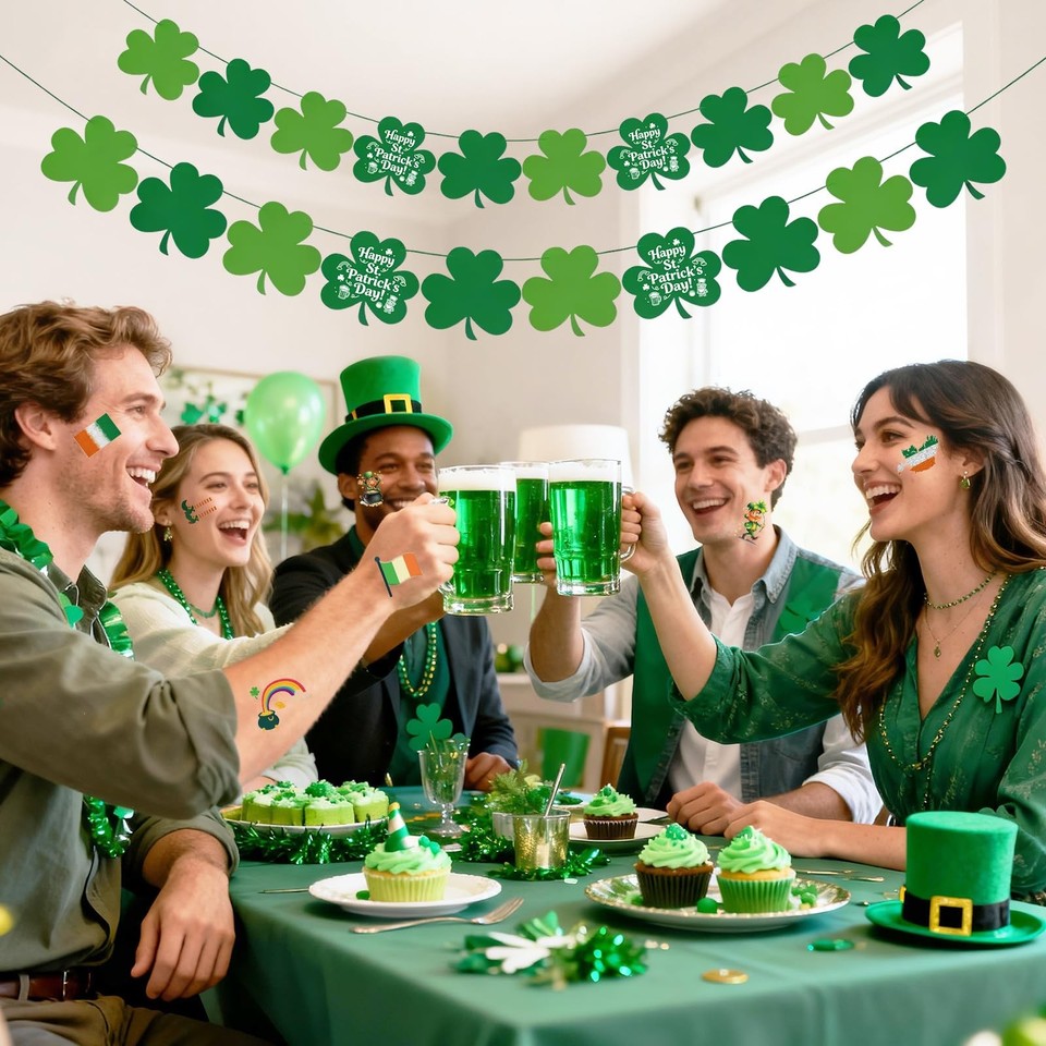 St Patricks Day Decorations - 5 Pack Shamrock Clover Garland Banner ...