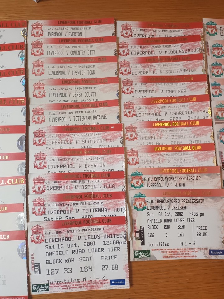43 Liverpool FC football match tickets, LFC stubs job lot 1993-2004 ...