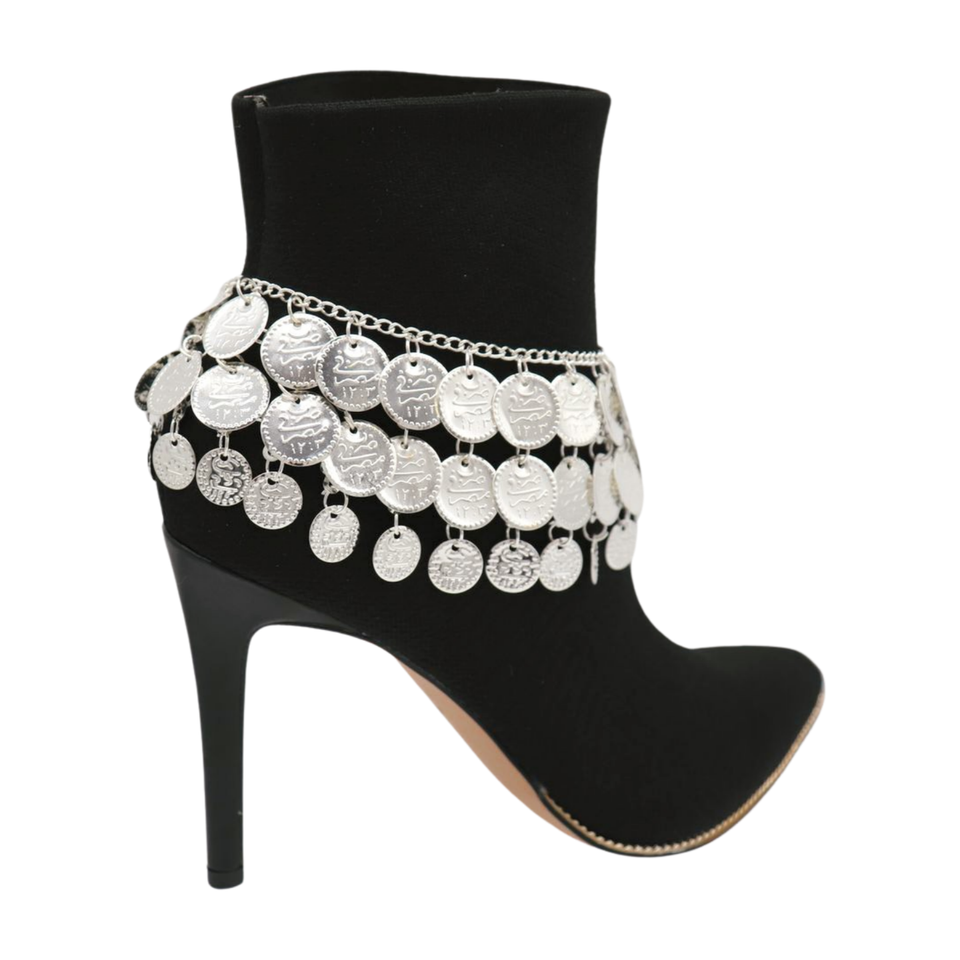 Women Metal Chain Boot Bracelet Anklet Shoe Silver Coin Charm Belly ...