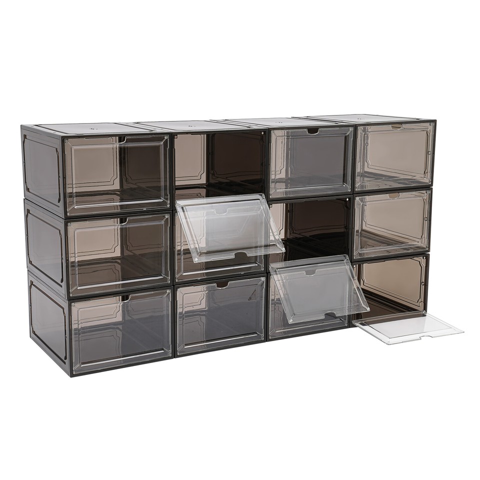12pc Stackable Shoe Box Transparent-Front Door Open Acrylic Shoe ...