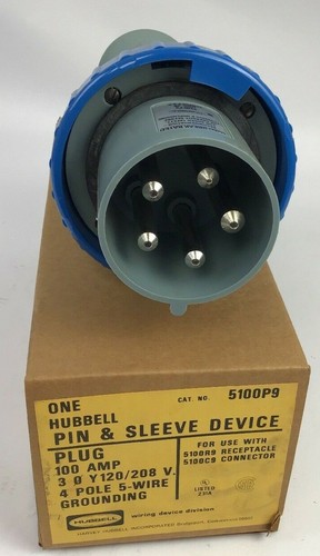 HUBBELL 5100P9 PIN&SLEEVE 100AMP 120/208V 4POLE 5-WIRE GROUNDING | eBay