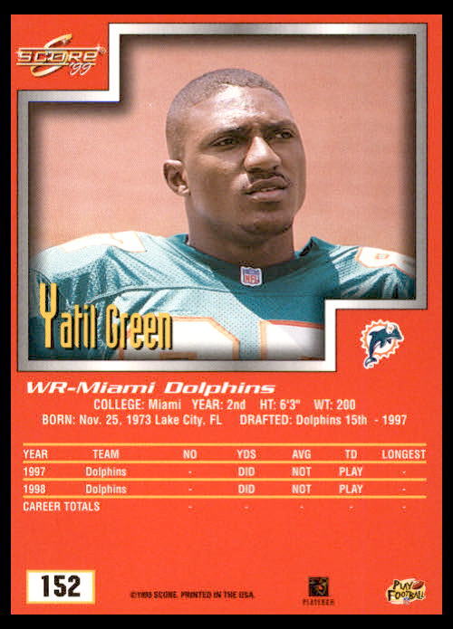 1999 Score #152 Yatil Green Miami Dolphins Football Card | eBay
