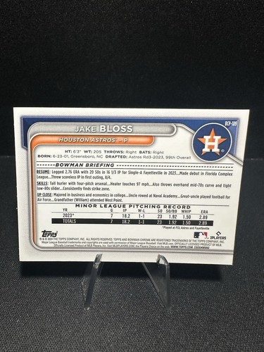 Jake Bloss 2024 Bowman Chrome 1st Prospect Base Houston Astros BCP-189 ...