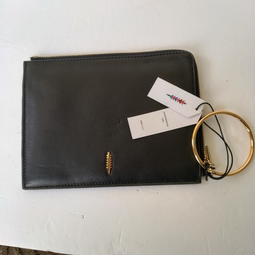 "NWT" Thacker New York Black Clutch Hand Purse 9.5 x 7" Wallet W/Gold ...