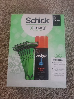 SCHICK Xtreme 3 Sensitive Gift Pack 6 Disposable 3-Blade Razors & 7oz ...