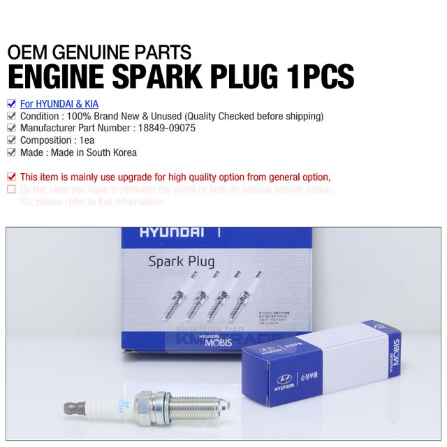 OEM Parts Engine Ignition Spark Plug 18849-09085 1p for Hyundai 15-16 ...