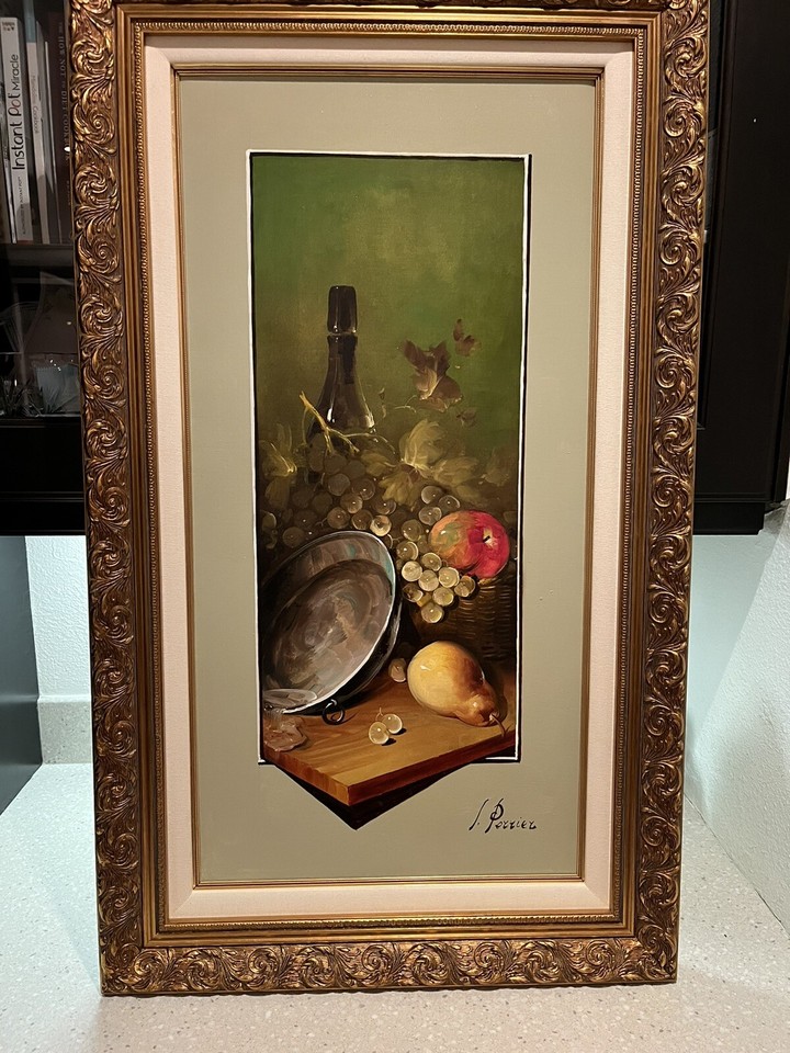 J Perrier Original Oil on Canvas Still Life Painting in Gilded Frame ...