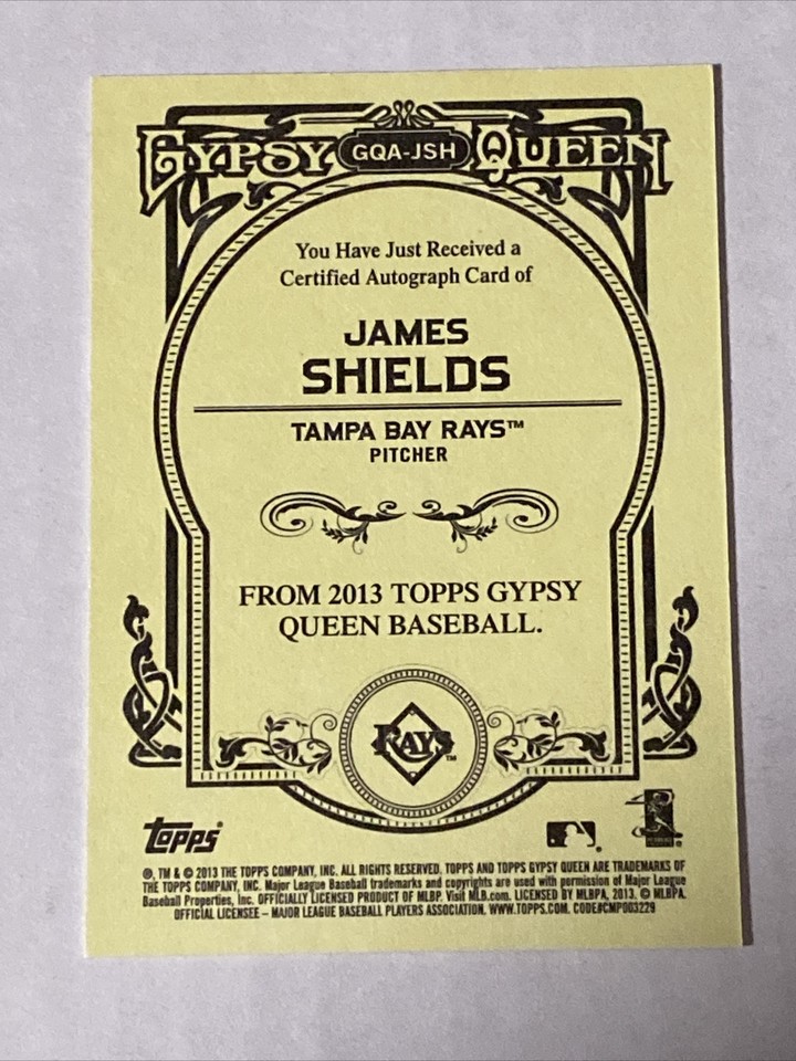 James Shields Topps Gypsy Queen Auto Autograph Card #GQA-JSH | eBay