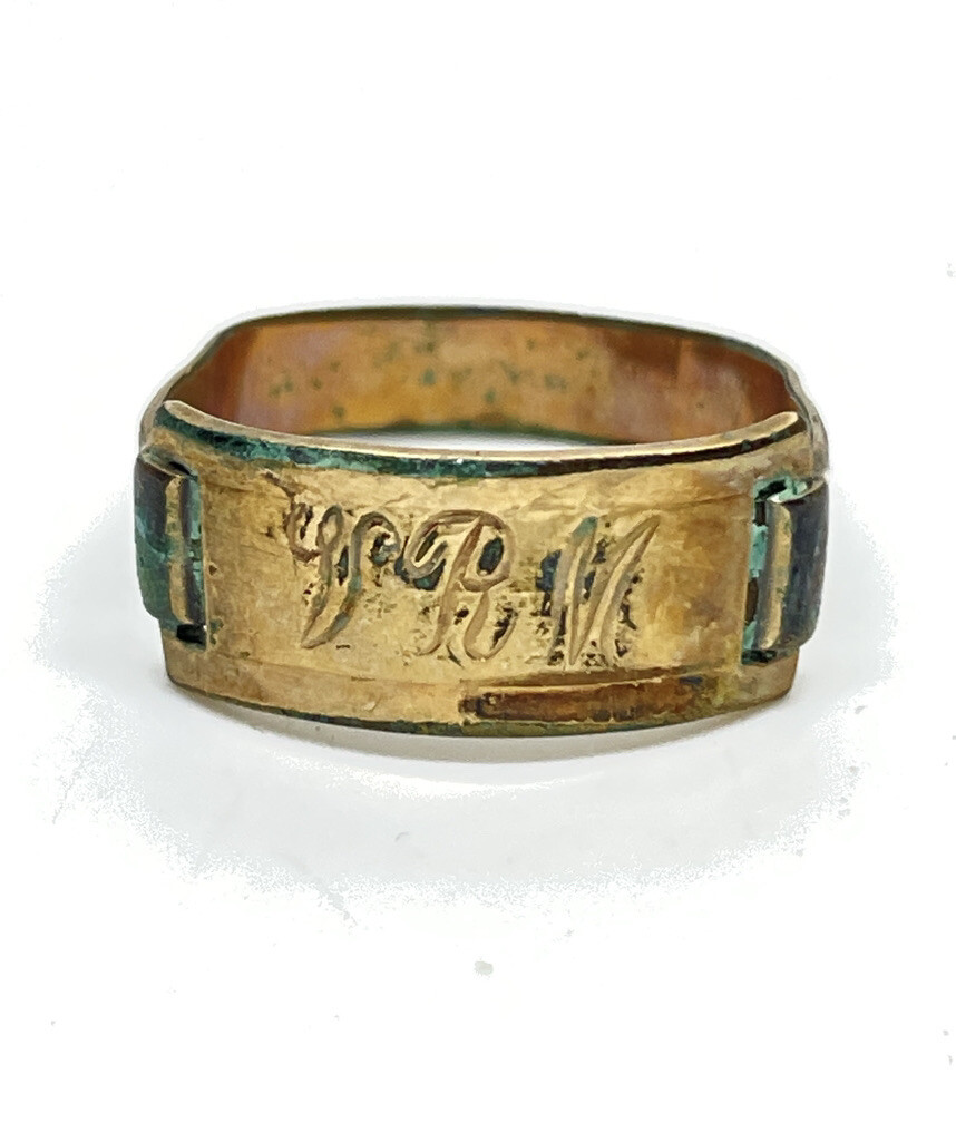 Antique Gold Gilt Brass “VRM” Monogram Cigar Band Ring - Gem