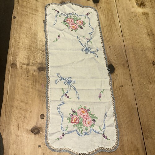 Vintage Hand Embroidered Table Runner, Table Linen, Floral Butterflies ...