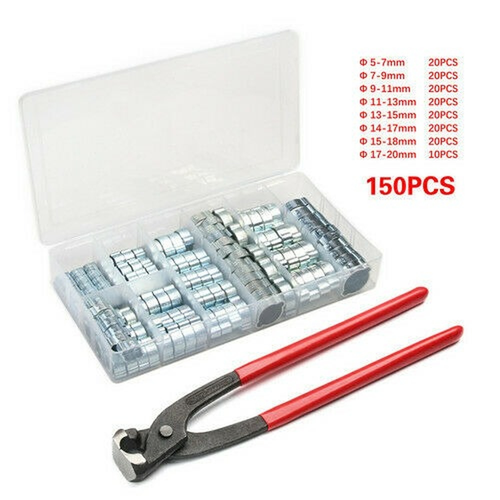 150X Double Ear Clamp O Clips Kit Crimp Air Silicone Petrol Water Fuel ...