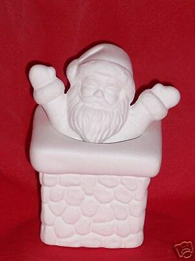 Ready to Paint Ceramic Santa in Chimney with Touch Tone button Music ...