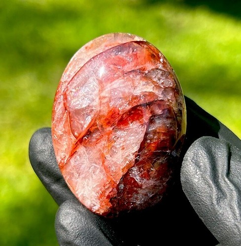 Hand Polished Sparkly RED FIRE QUARTZ Hematoid Crystal Palm Stone ...