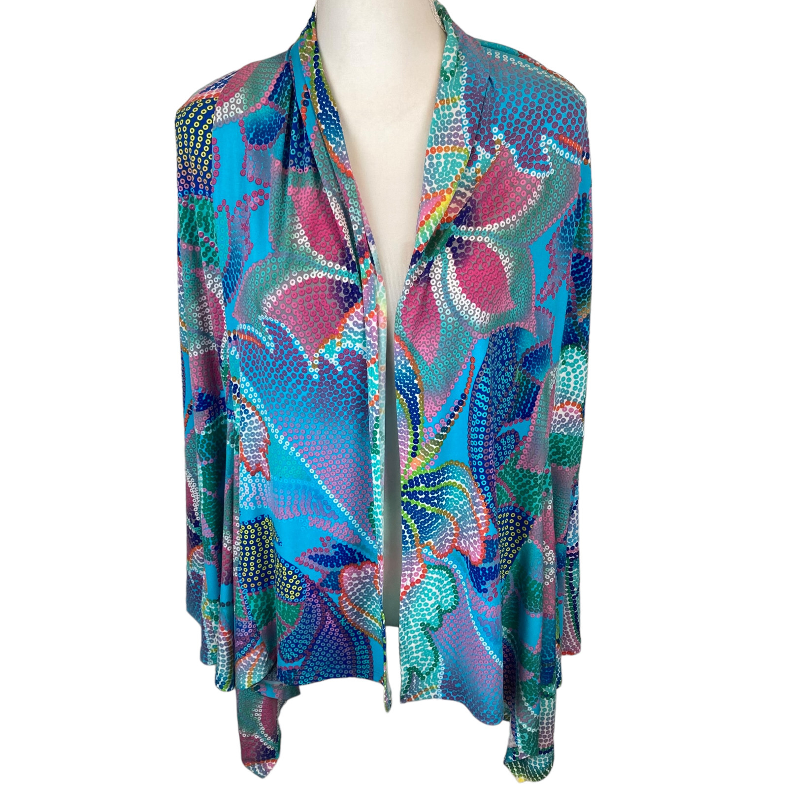 Clara Sun Woo Slinky Knit Waterfall Open Cardigan Col… - Gem