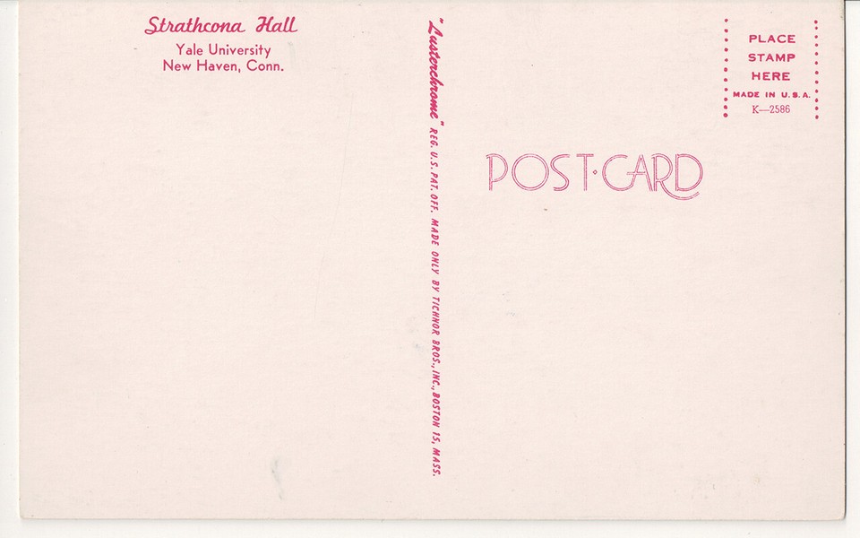 Vintage Postcard, Strathcona Hall, Yale University, New Haven ...